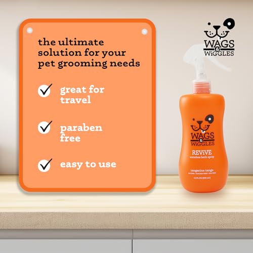 Wags & Wiggles Revive Waterless Bath Spray for Dogs | Waterless Dog Shampoo Dog Spray Dog Deodorizing Spray for Smelly Dogs in Tangerine Tango Scent, 12 oz