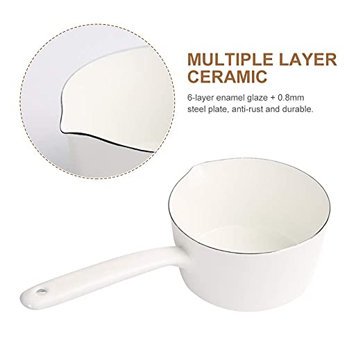 CALIDAKA 1.2L Enamel Milk Pan, Mini Butter Warmer, Enamelware Saucepan Pan with Pour Spout, Nonstick Enamel Milk Pot, Enamel Melting Pot for Induction Electric Gas Stoves