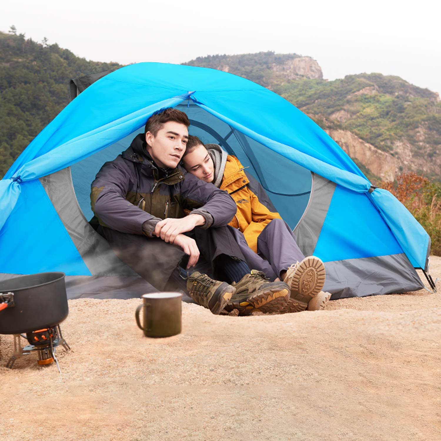 BISINNA 2/4 Person Camping Tent Lightweight Backpacking Tent Waterproof Windproof Two Doors Easy Setup Double Layer Outdoor Tents for Family Camping Hunting Hiking Mountaineering Travel