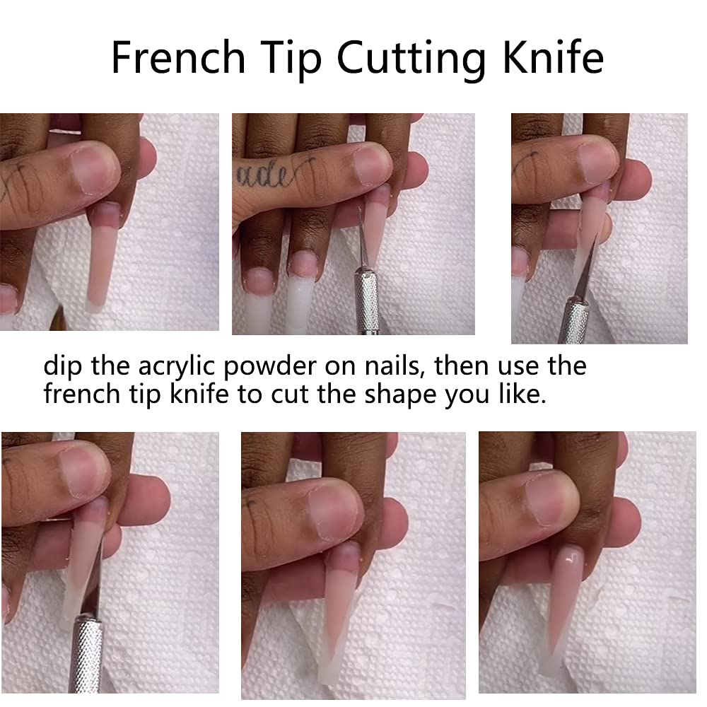 French Cutter for Nails, Lokyango 3pcs French Tip Cutter Edge Trimmer Easy Smile Line Acrylic V Cut Nail with 2pcs Brush, 1pcs Cutting Knife, 5 Spare Blades 7 Piece Set (A)