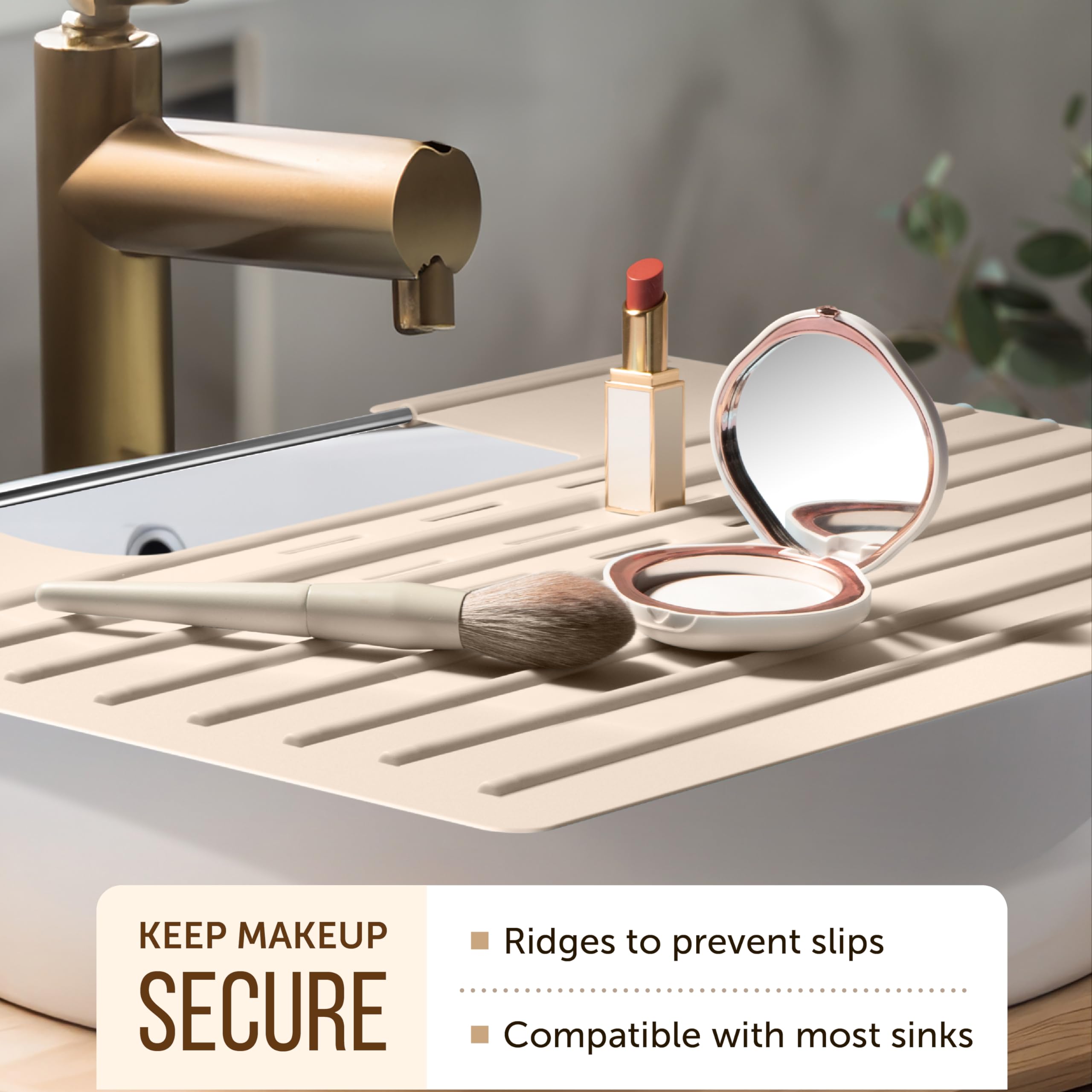 Maplefield Foldable Bathroom Sink Cover for Counter Space, Silicone Sink Topper, Heat Resistant Over Sink Makeup Mat, Small Bathroom Space Creation, Bathroom Space Saver Sink Cover for Makeup, Beige