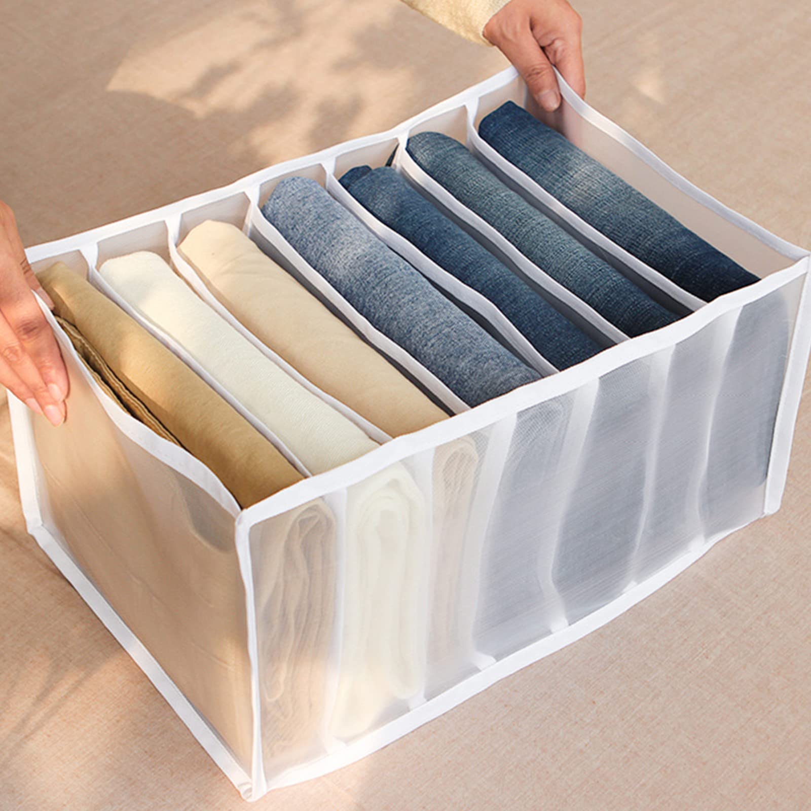 LELEBEAR Washable Wardrobe Clothes Organizer for Closet - 7 Grids Washable Wardrobe Clothes Organizers, Used for Household Clothes Sorting (Gray L,4)