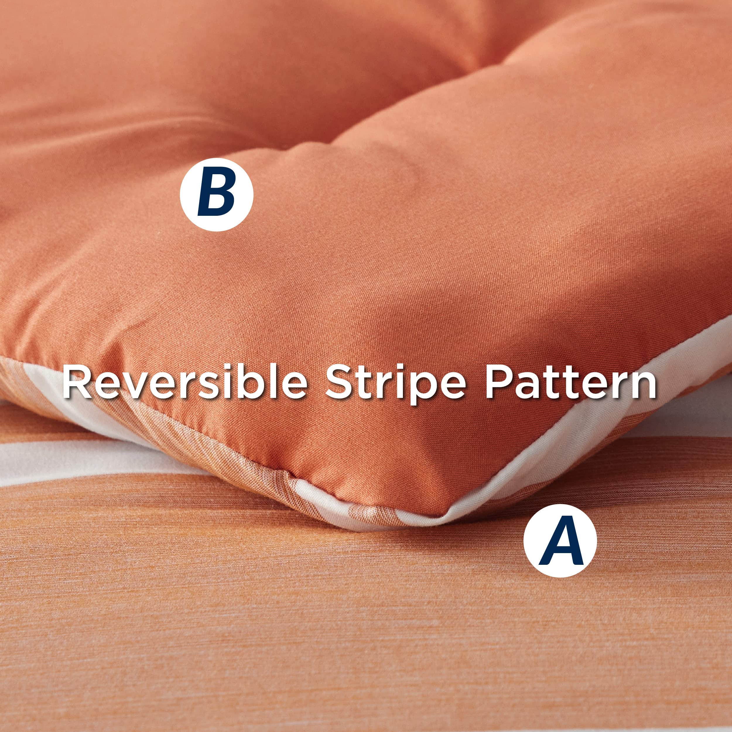 Bedsure Bed in a Bag Queen Size 7 Pieces, Burnt Orange White Striped Bedding Comforter Sets All Season Bed Set, 2 Pillow Shams, Flat Sheet, Fitted Sheet and 2 Pillowcases