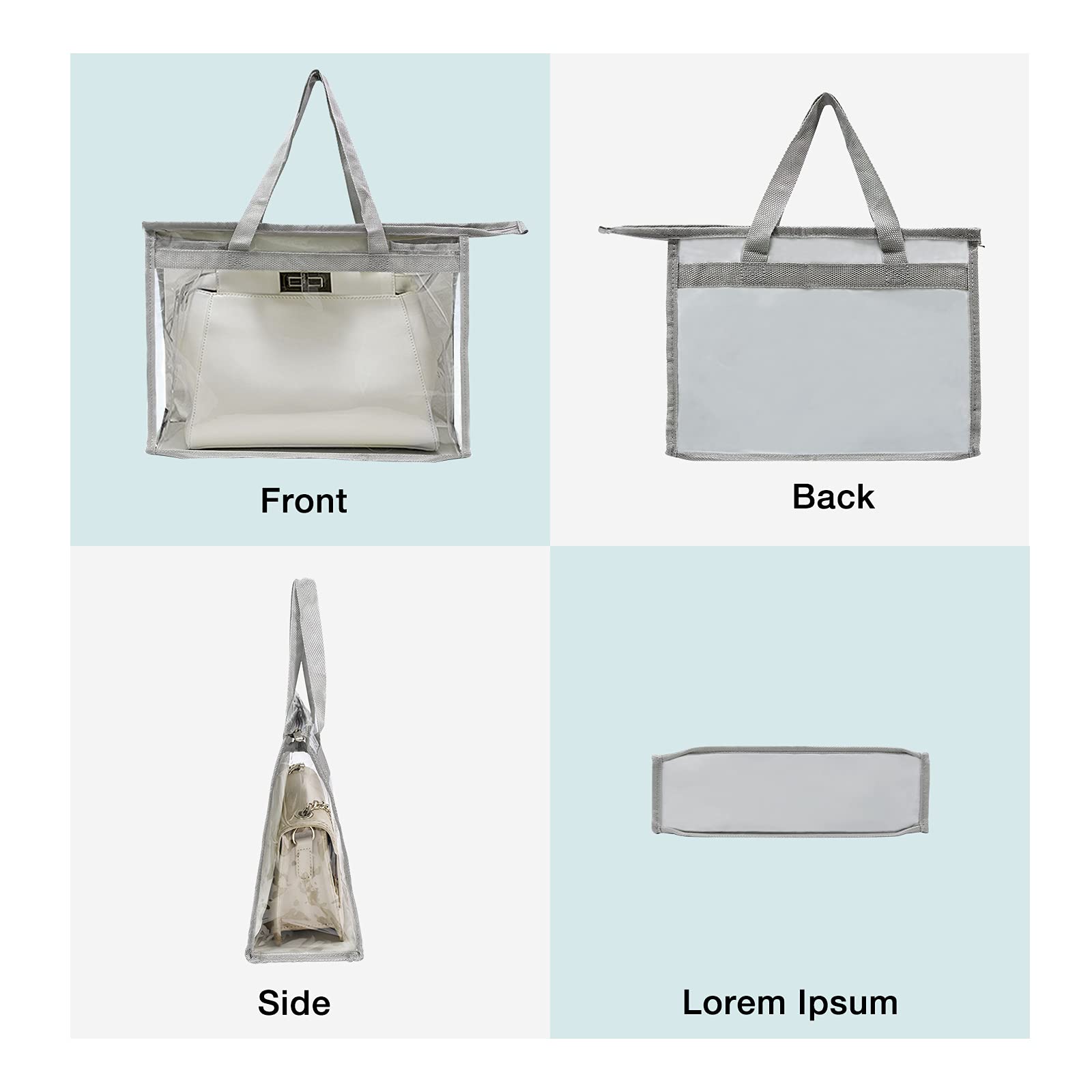 QEQRUG Handbag Storage Bags, 3 Pcs Dust Cover Bag for Hanging Closet, Transparent Purse Storage Organizer Bag with Zipper and Handle for Handbags Anti-dust (Grey)
