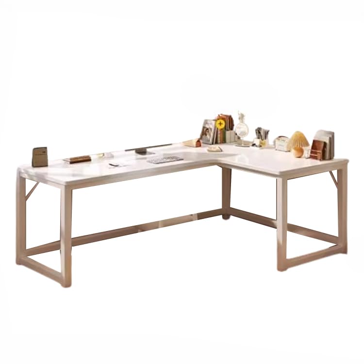 LITFAD White L-Shape Writing Desk Manufactured Wood Office Desk Computer Desk for Home Office - 47" L x 39" W x 30" H Right Hand Return Without Chairs