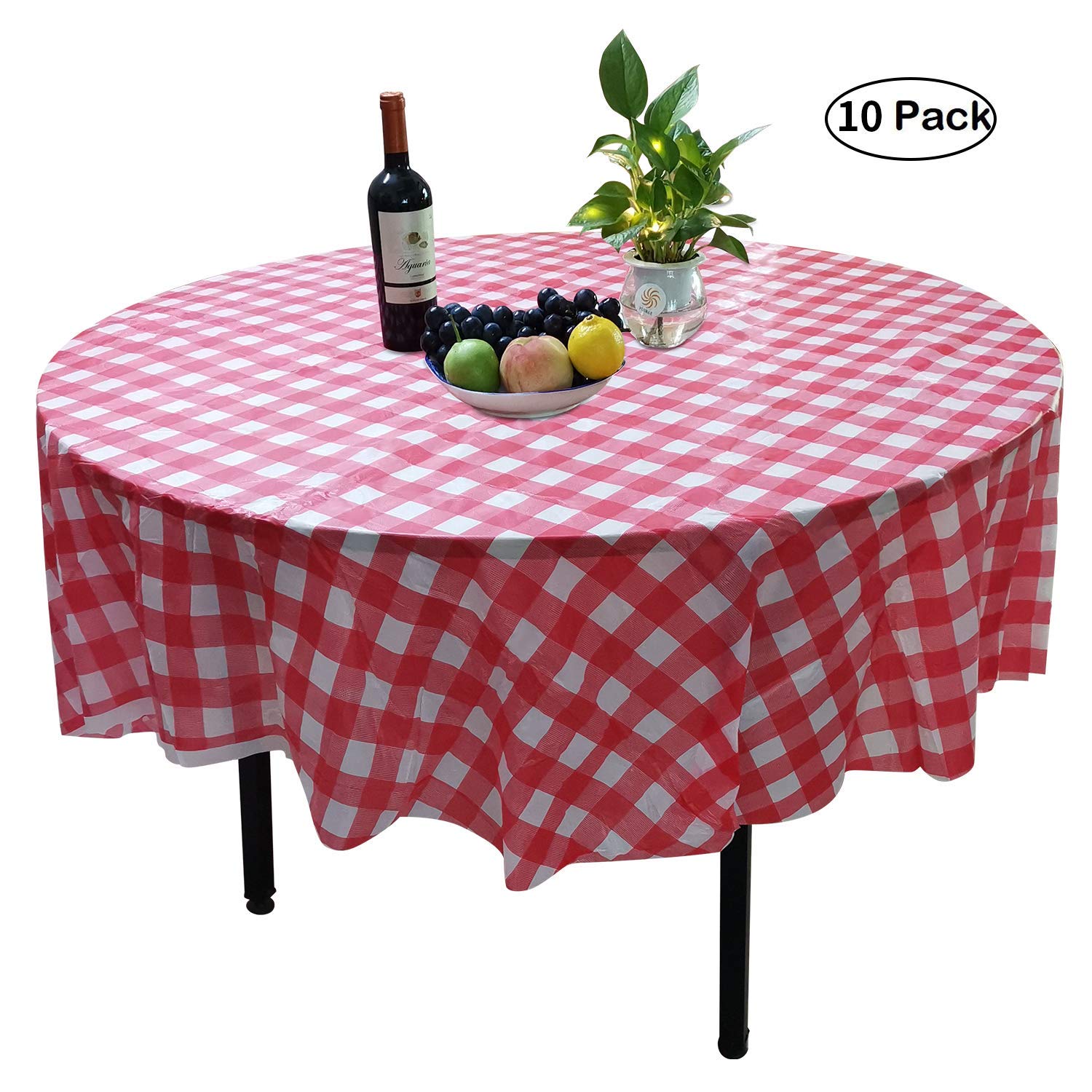 YUEKUI 70.8 inch red Checkered Tablecloth,red Plastic tablecloths,Picnic Table Covers,Waterproof Covers for Indoor or Outdoor Parties(10 PCS).