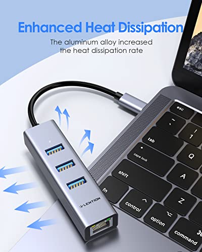 LENTION USB C Hub Ethernet Adapter, 3 USB 3.0 Ports, RJ45 Network Connector for 2023-2016 MacBook Pro, New Mac Air/iPad Pro, Chromebook, More, Stable Driver Certified (CB-C23s, Space Gray)