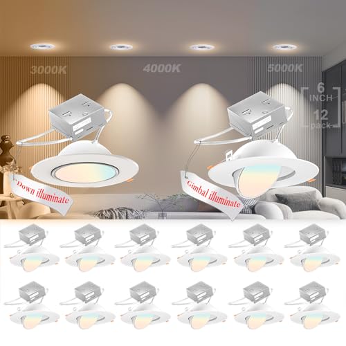 bulbeats 6 Inch Gimbal LED Recessed Light and LED Downlight, ๐ ๐ฒ๐๐ฎ๐น LED Recessed Can Light 6inch 3000K/4000K/5000K 140lm/w (high efficency) Dimmable Directional Ceiling Light CRI90-12 Pack ETL