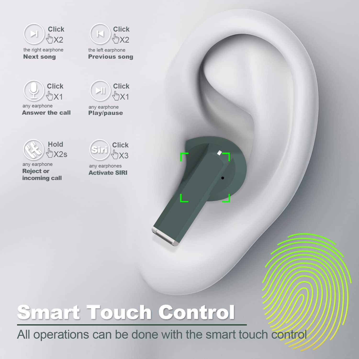 Konnek Stein Wireless Earbuds Bluetooth 5.0 Headphone, Type-C Charging Case 320mAh, Touch Control, Built-in Mic Active Noise Cancelling True Wireless Earbud - Green