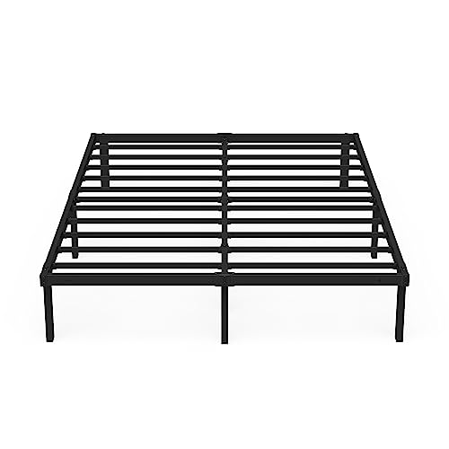 Flolinda Foldable Full Size Bed Frame Metal Platform Bed Sturdy Full Bed Frame 10 Minutes Quick Assembly Steel Slats 11 Legs Support No Box Spring Needed Noise-Free 14inch Black