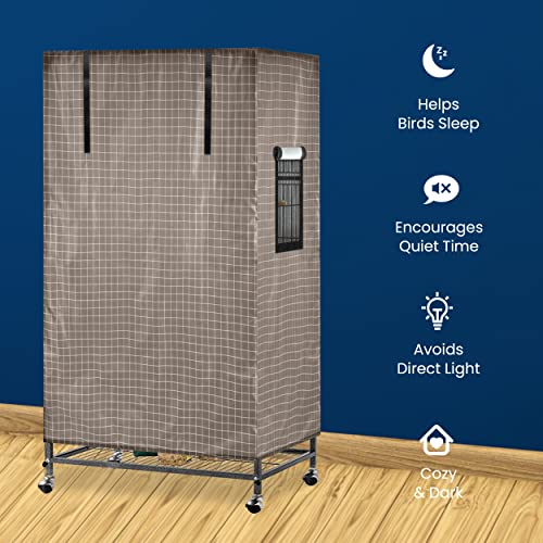 KNUTI Universal Bird Cage Cover Good Night Blackout 51" x 38" x 23.5" Inch Thin Lightweight Breathable Small Animal Cages Cover Pet Removable Durable Protector (Beige)