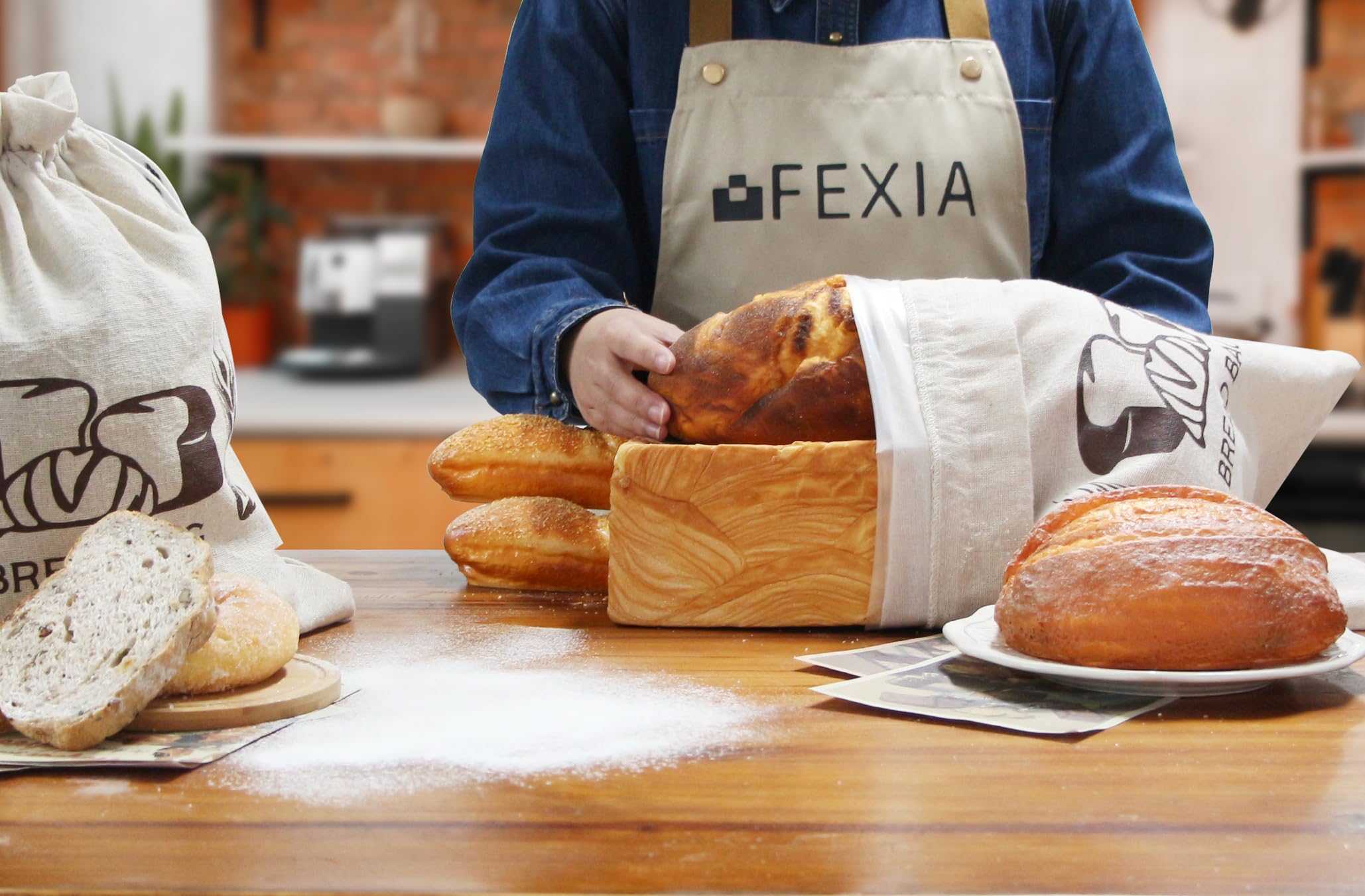 FEXIA 2 Pack Bread Bags for Homemade Bread Sourdough Organic Linen Sourdough Bread Bags 17" x 13" XL Reusable Linen Bread Bags Sourdough Bread Baking Supplies Bread Storage Housewarming Gift