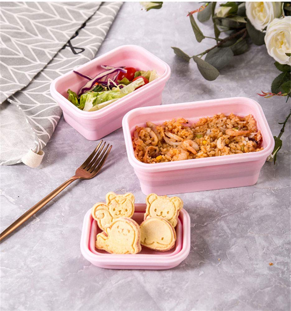 Camping Silicone Food Storage Container, Collapsible Vegetable Fruit Container Storage Cabinet Silicone Food Storage Lunch Box 3 Set Microwave Safe Container (Pink)