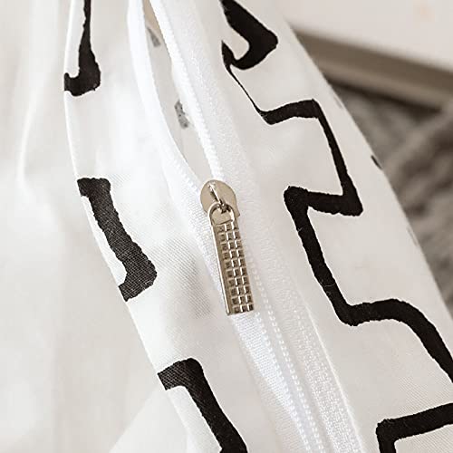 iyoimono Queen Size Duvet Cover Set Black Stripe and White Boho Geometric Bedding Set Reversible Quilt Comforter Cover with Zipper Closure (1 Duvet Cover 230x230cm+2 Pillow Shams 51x76cm)
