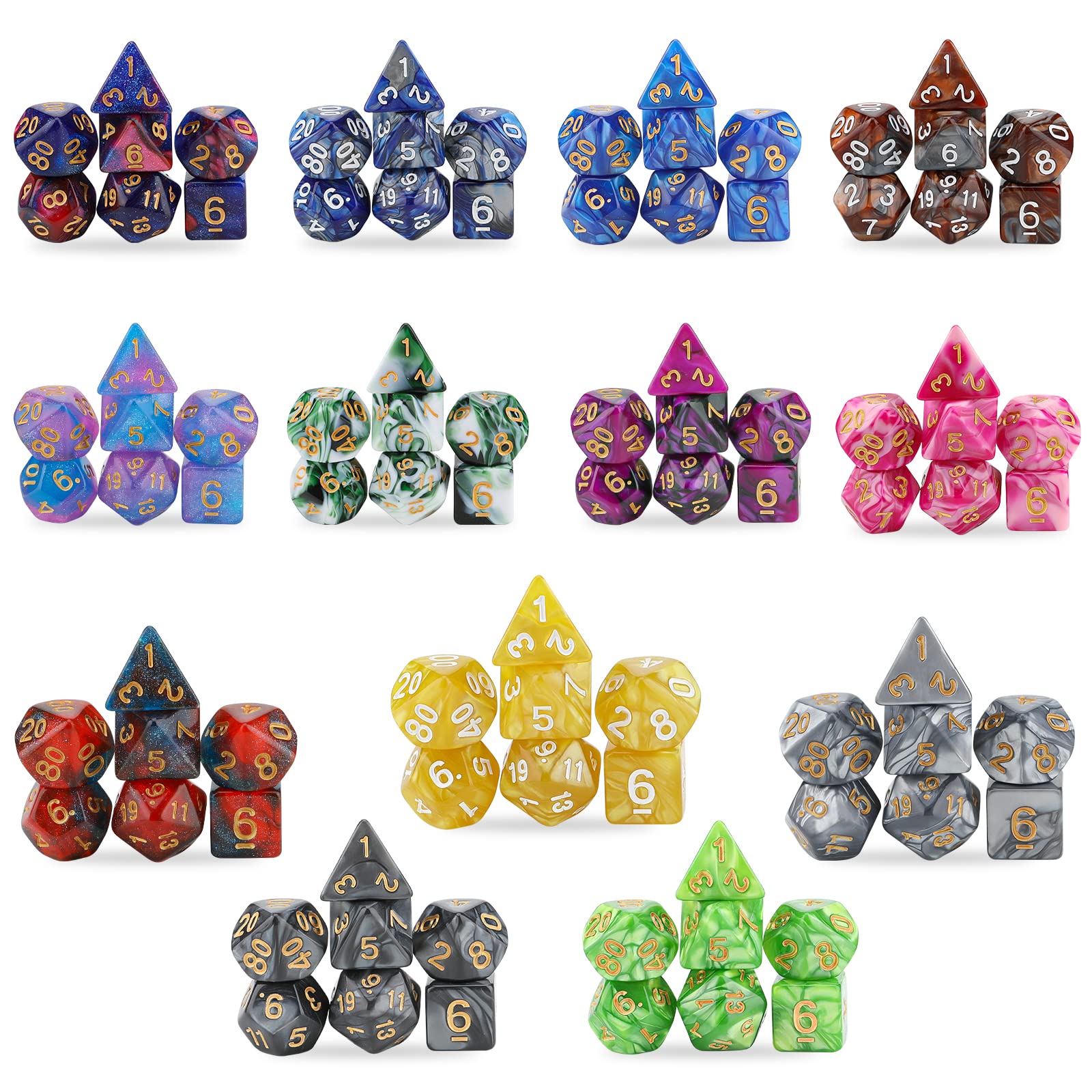 Surhugvy DND Dice Set, 25 X 7 Polyhedral Dice (175 Pieces) for Dungeons and Dragons DND RPG MTG Table Game D4 D6 D8 D10 D12 D20 25 Colors Dice with 1 Large Flannel Bag