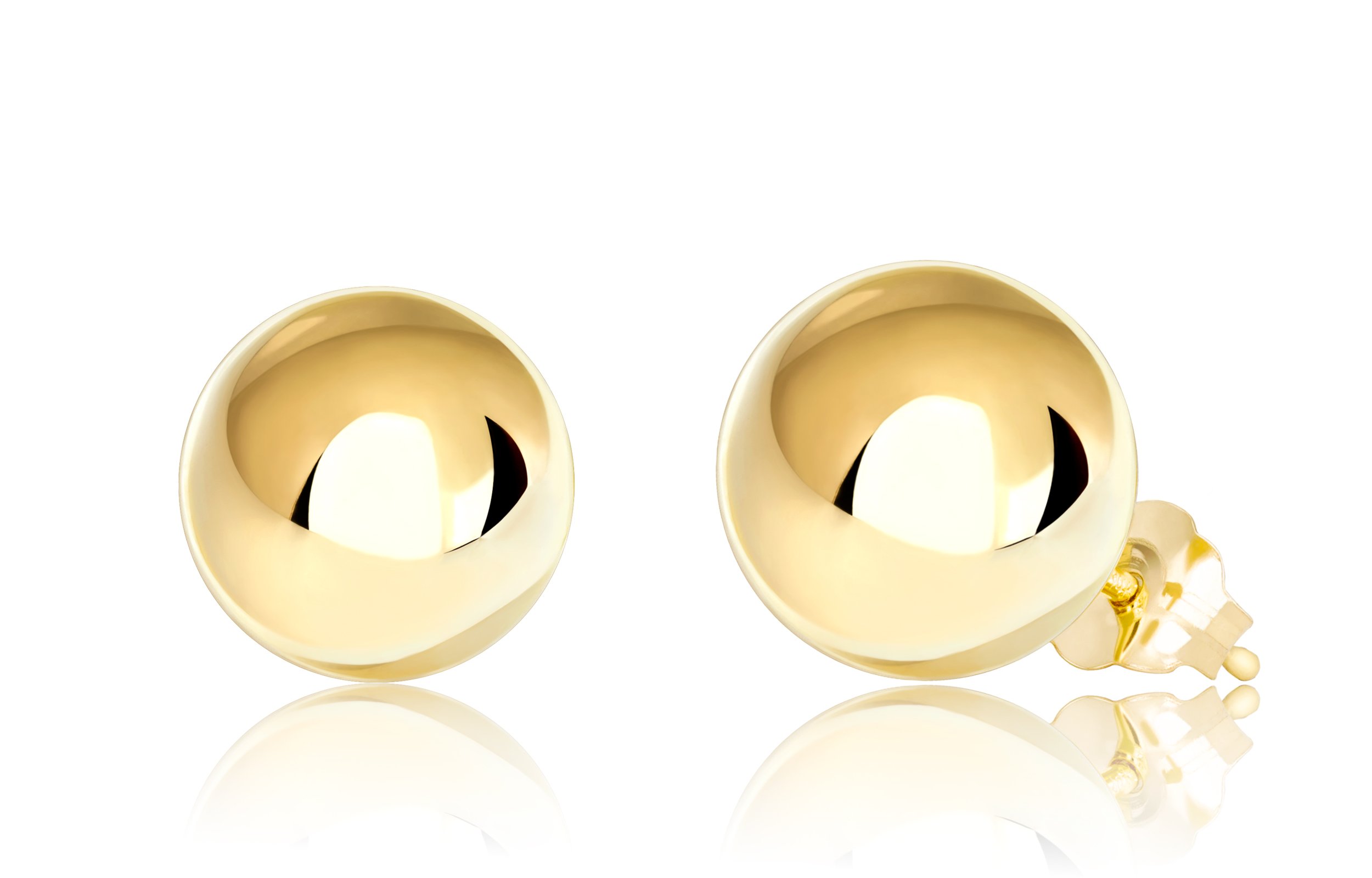 Honolulu Jewelry Company 14K Real Yellow Gold Polished Round Ball Stud Earrings (8mm - Yellow Gold)