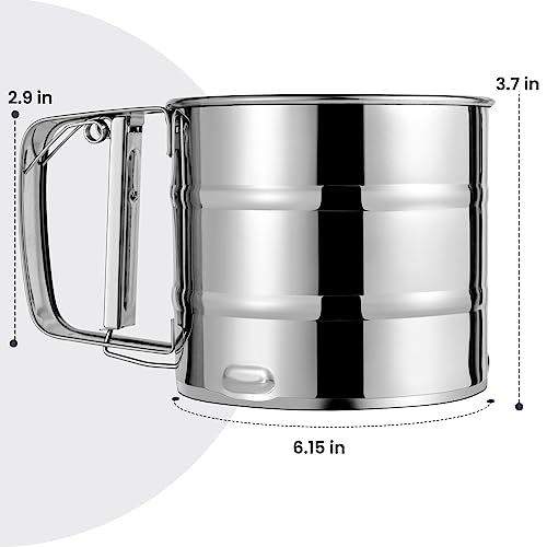 Flour Sifter, Stainless Steel Sifter for Baking, Double Layer Fine Mesh Baking Sifter, One Hand Press Crank Sifter for Powdered Sugar Shaker Duster, Flour Sieve Sifter for Baking Cakes Rondauno