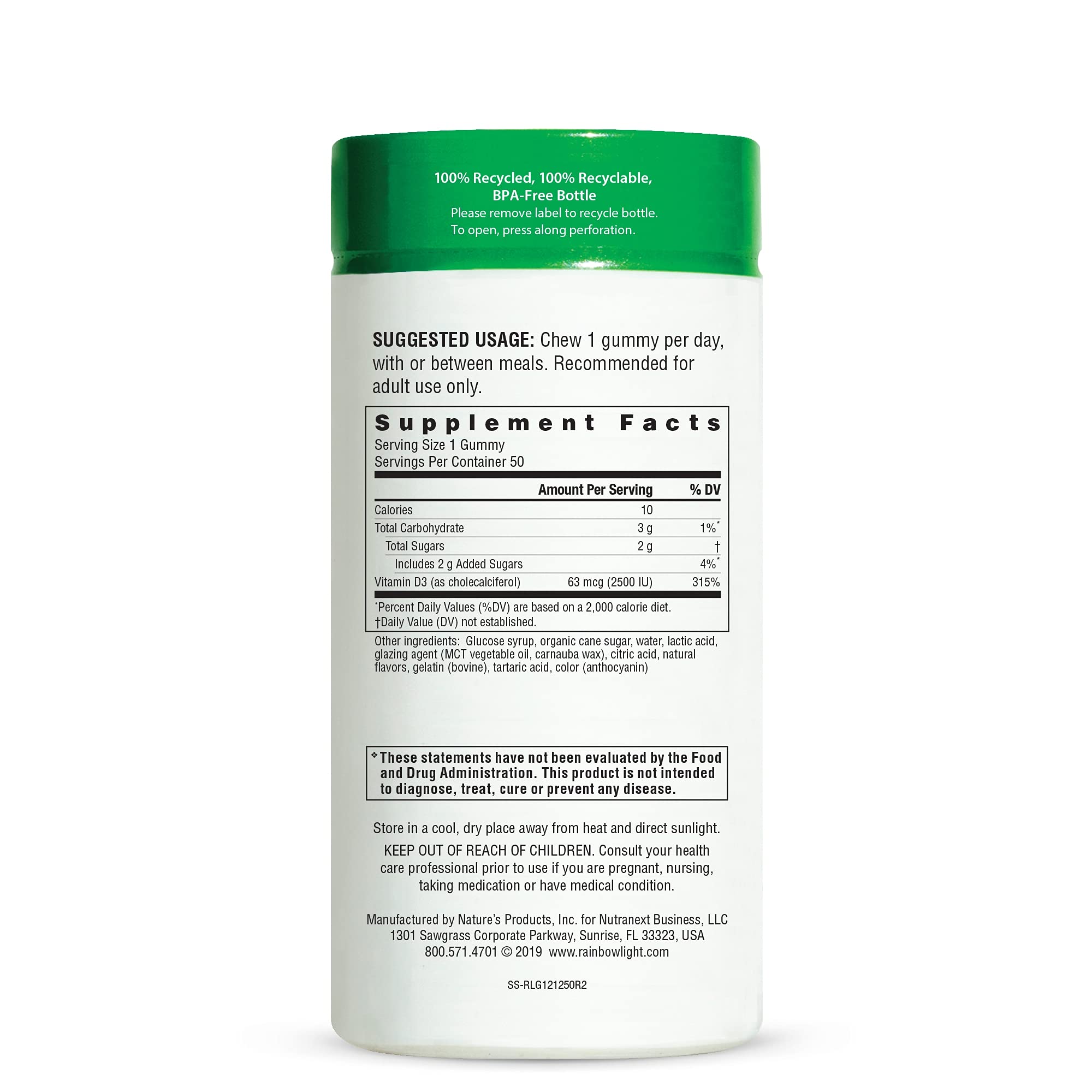 Rainbow Light - Berry D-Licious 2,500 IU Vitamin D3 Gummy - Ultra Potency Vitamin D Supplement Supports Bone and Muscle Strength, Calcium Absorption, and Circulatory Health; Gluten-Free - 50 Count