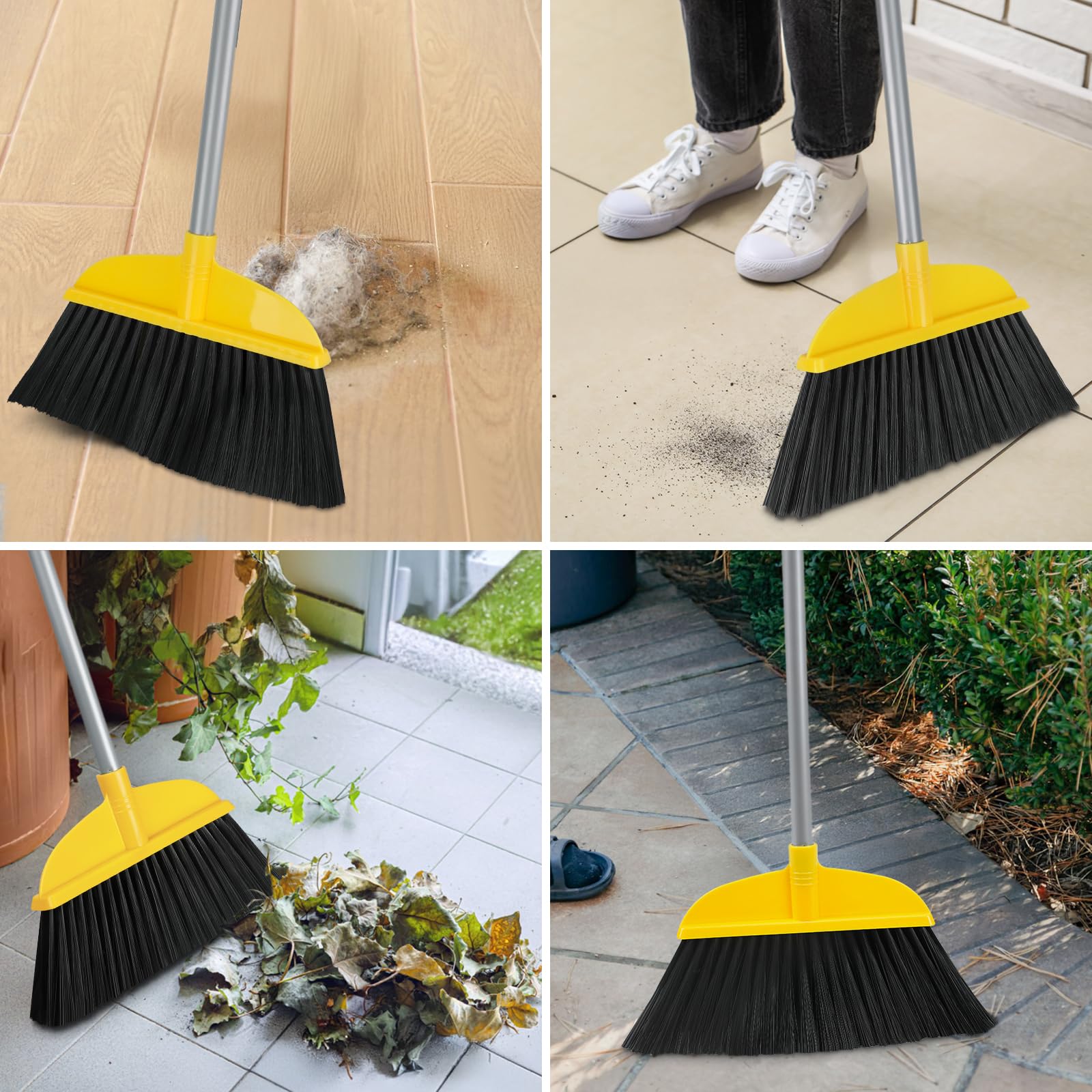 Broom for Hardwood Floors Indoor Sweeping Brooms with Soft Bristles and 55β Long Handle for Tile Laminate Deck Hard Floor Cleaning-Yellow