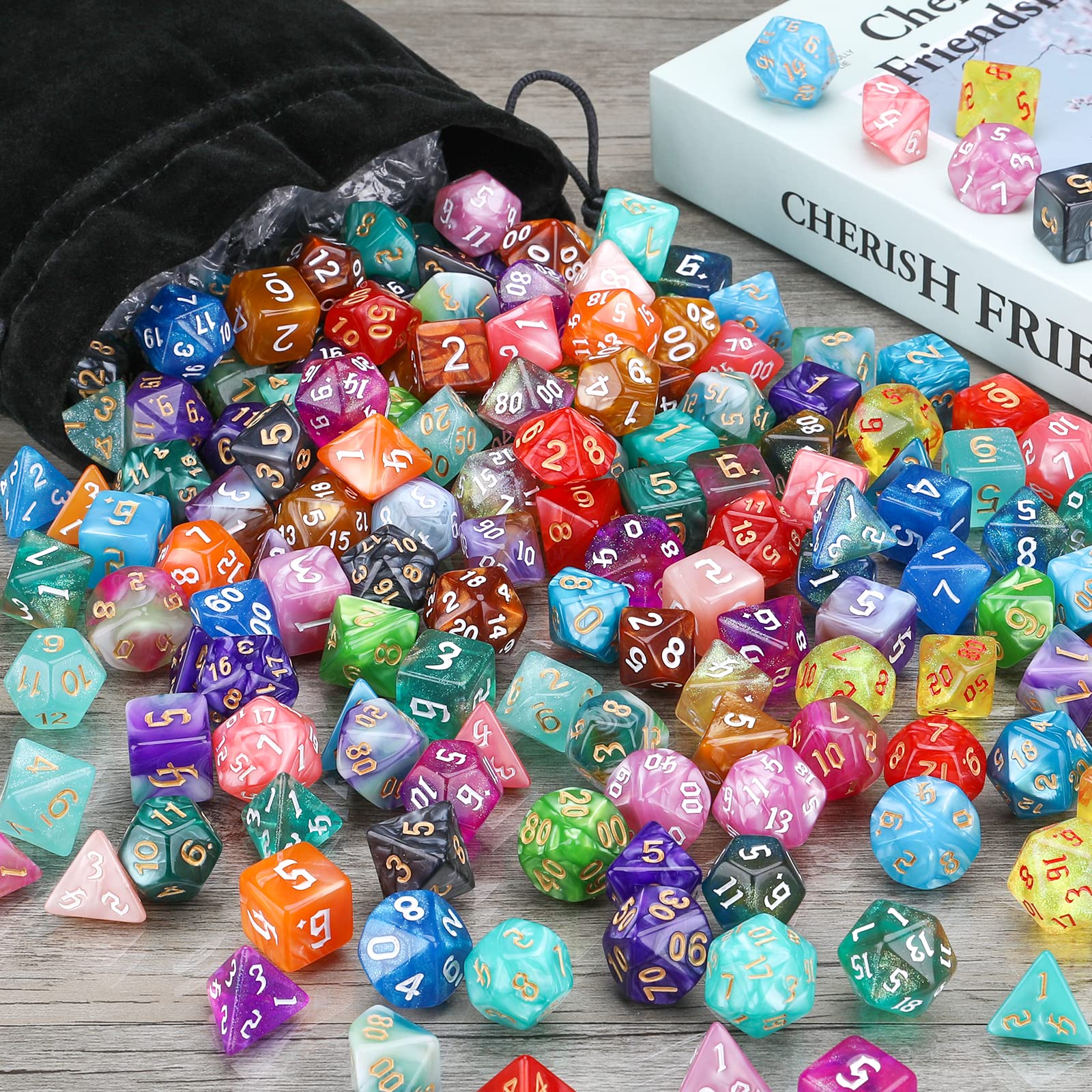 Surhugvy DND Dice Set, 25 X 7 (175 Pieces) Polyhedral D&D Dice Set Three-Color, Two-Color and Monochrome Dice for Dungeons and Dragons with 1 Black Bags