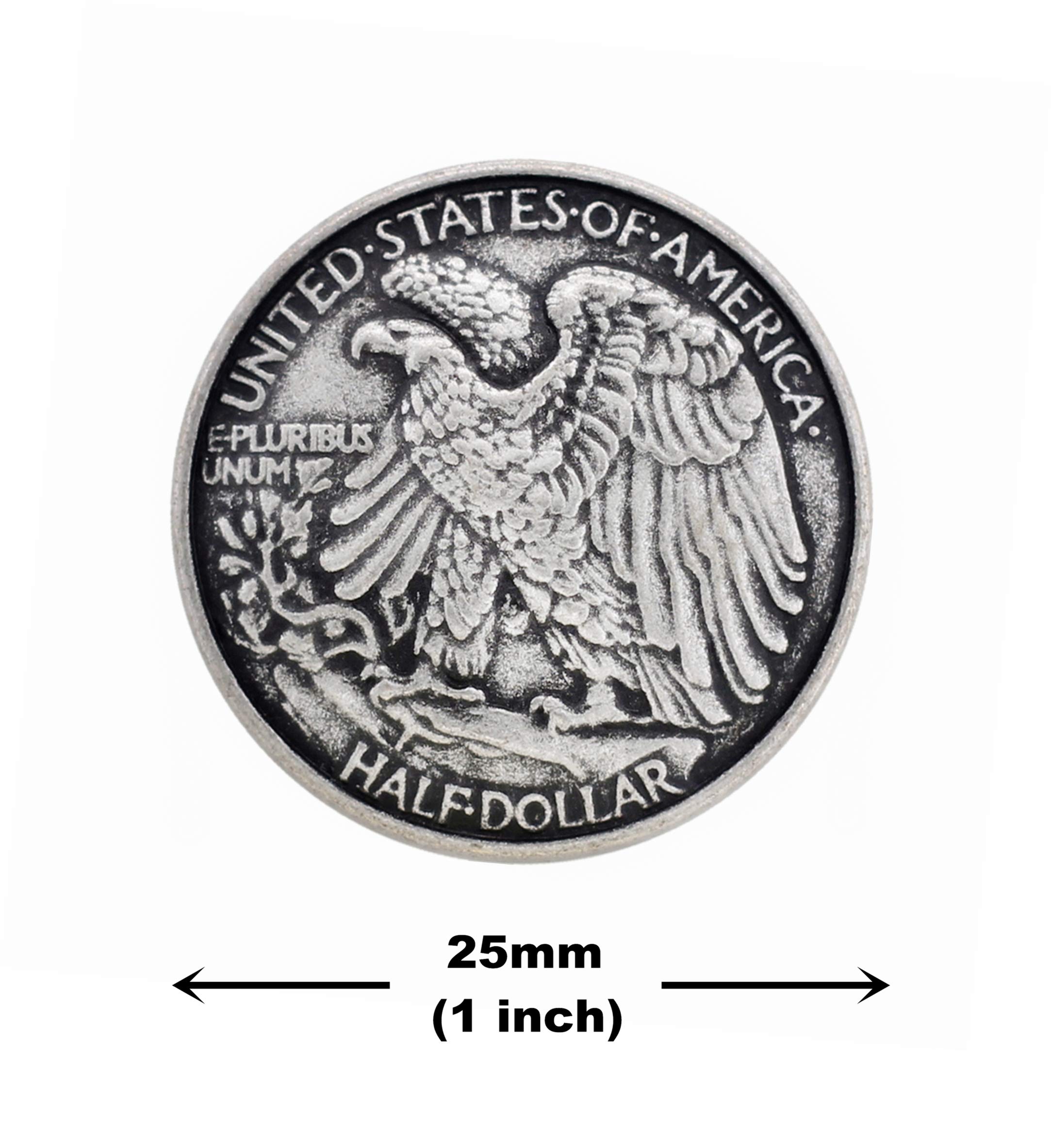 Bezelry 8 Pieces Bald Eagle Coin Style Metal Shank Buttons. 25mm (1 inch) (Antique Silver)