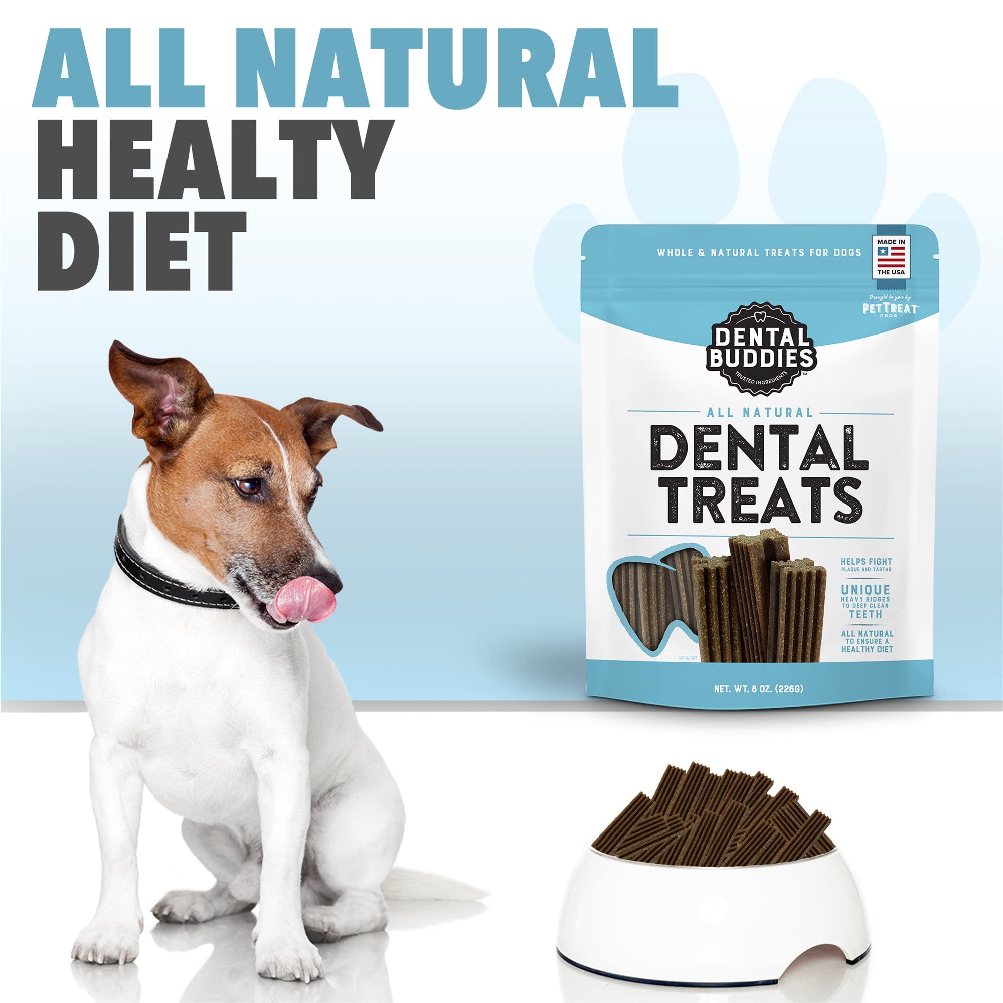 Pet Treat Pros - Dental Buddies - Dental Treats with Heavy Ridges - Helps Fight Plaque & Tartar - 8 Oz. / 226g