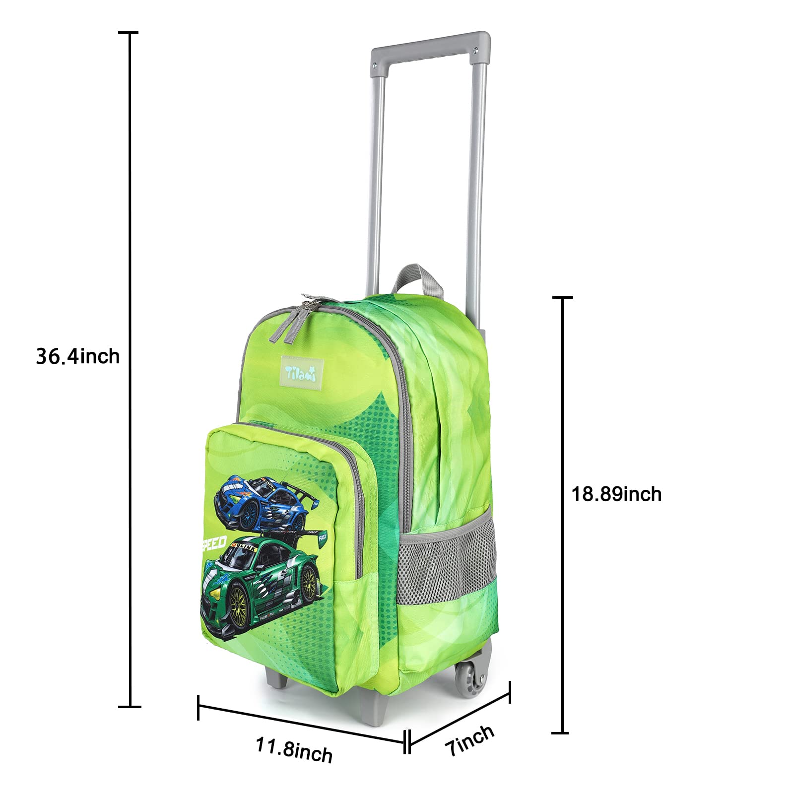 Tilami Rolling Backpack 18 inch Double Handle with Lunch Bag Wheeled Kids Backpack, Spaceship Blue