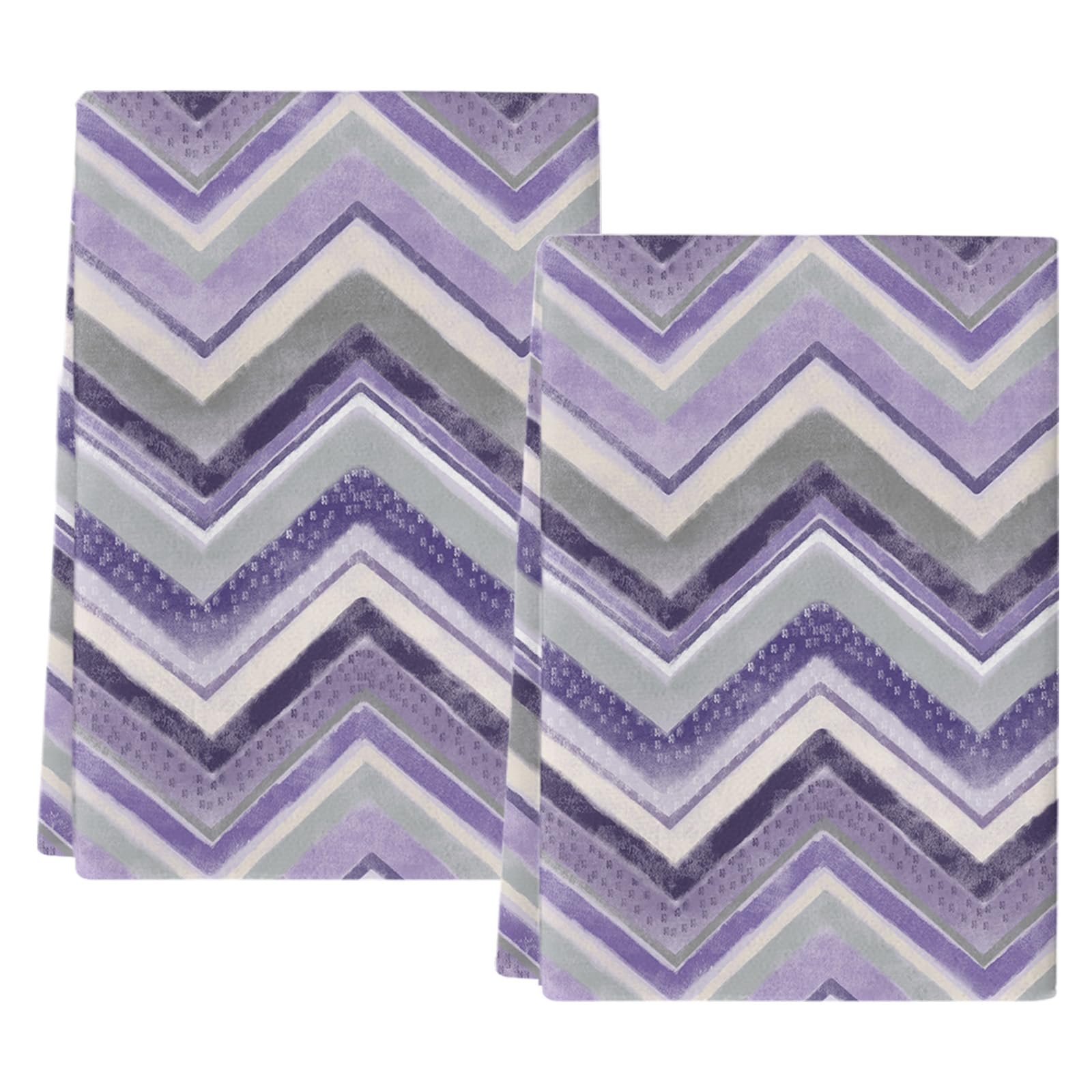 Beisseid Kitchen Dish Towels Purple Grey Chevron Dish Cloth Fingertip Hand Towels Geometric Design Stripe Super Absorbent Soft Cotton Tea Towel 2 PCS