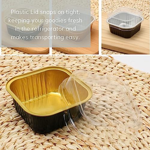 Findful Mini Cake Pans With Lids (10oz,40 Pack) Aluminum Foil Square Cupcake Liners Brownie Baking Cups,Disposable 4βx4β Large Cupcake Pan,Jumbo Muffin Tin Ramekins Holders