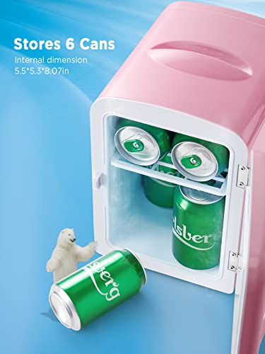 Silonn Mini Fridge, Portable Skin Care Fridge, 4 L/6 Can Cooler and Warmer Small Refrigerator with Eco Friendly for Home, Office, Car and College Dorm Room, Compact Refrigerator and Pink (SLRE01P)