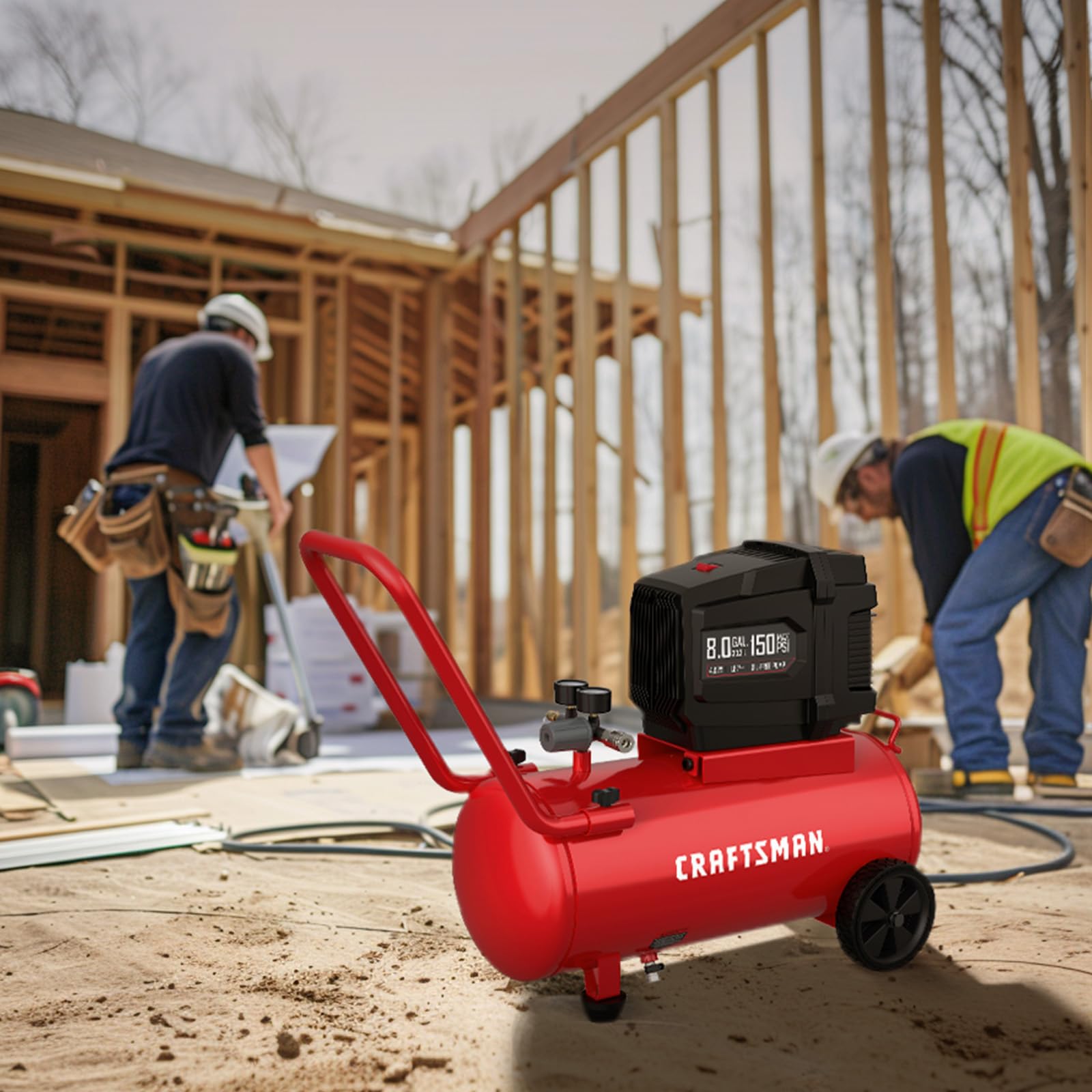 CRAFTSMAN Air Compressor 8 Gallon Oil-Free 1.8 HP Max 150 PSI Horizontal Tank Portable Air Compressor