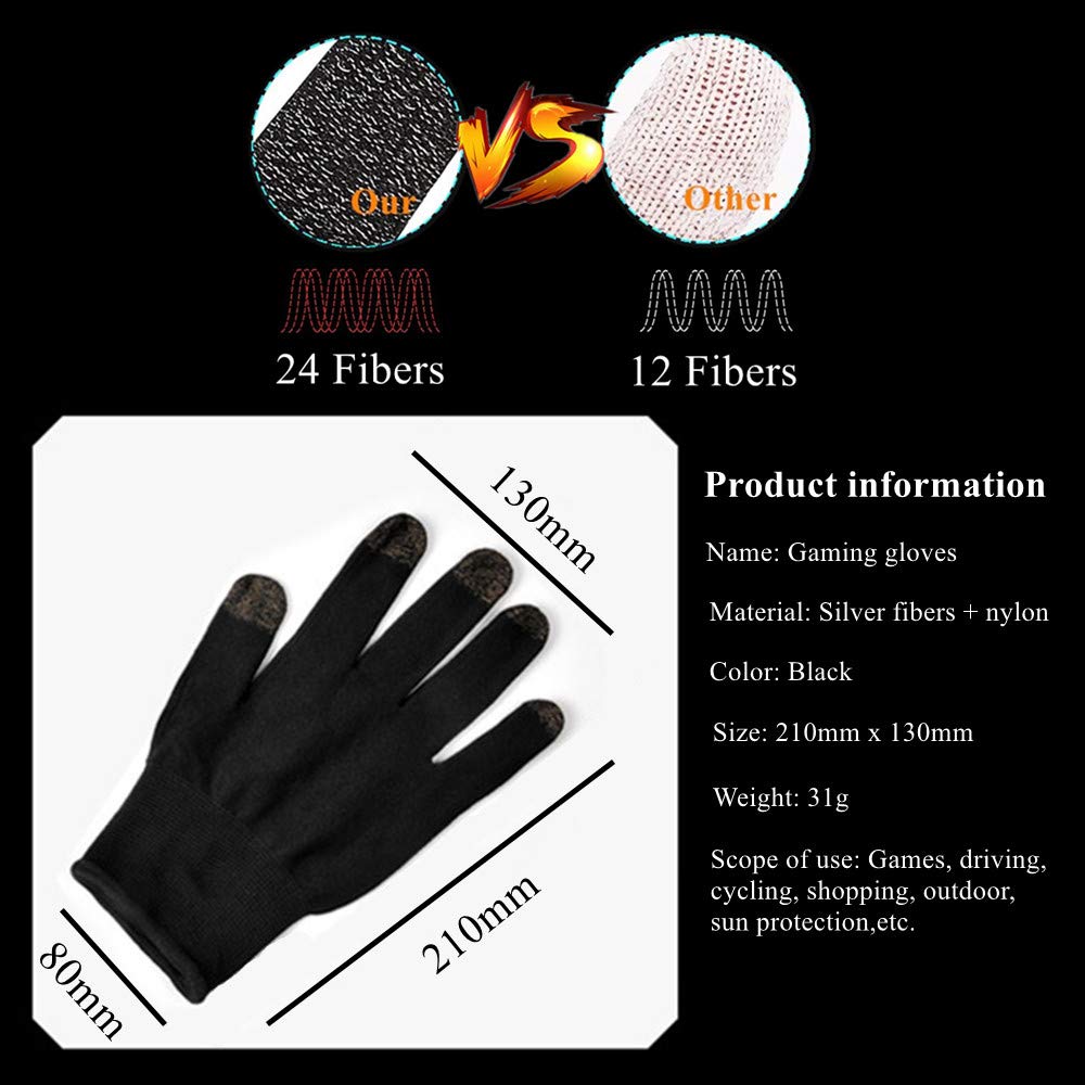 Rakizbe Gaming Gloves for Touchscreen, High-Sensitive Anti-Sweat Breathable Seamless Game Gloves for PUBG Mobile/Knives Out/Rules of Survival