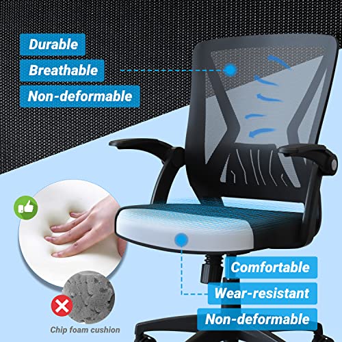 KOLLIEE Mid Back Mesh Office Chair Ergonomic Swivel Black Mesh Computer Chair Flip Up Arms with Lumbar Support Adjustable Height Task Chair