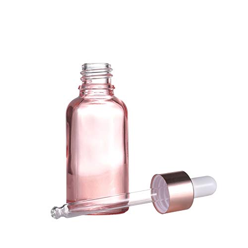 Furnido 12 Pack, 1.7 Oz Pink Glass Bottles with Dropper, Includes Pipette, Funnel, and Stickers for Essential Oils, Perfumes, and DIY Samples