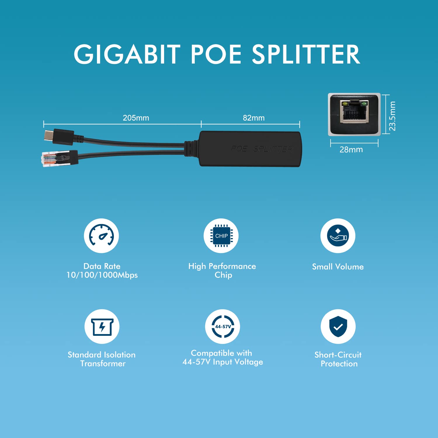 Gigabit PoE USB C Splitter 48V to 5V 2.4A, IEEE 802.3af/at 10/100/1000Mbps Active PoE Power Over Ethernet USB C Splitter Adapter for Security IP Cameras, iPads, Raspberry Pi4, Dropcam
