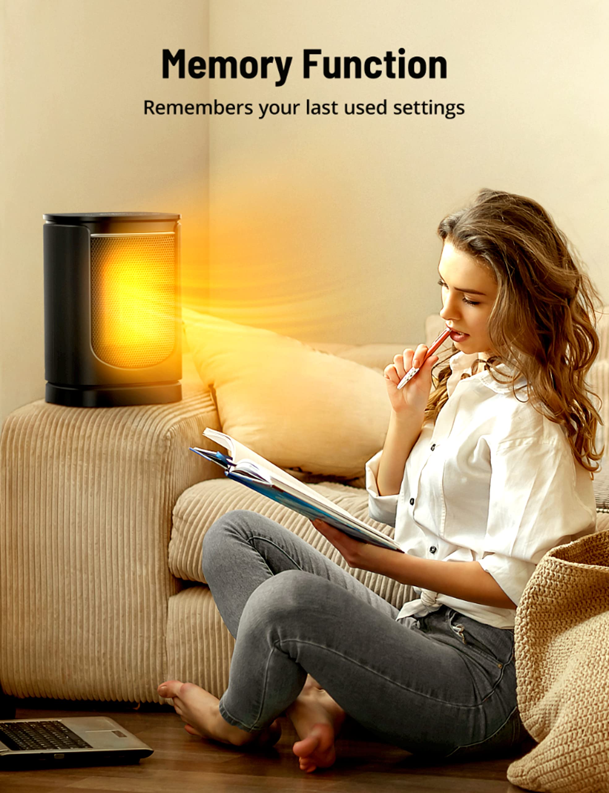 Space Heater for Indoor Use, Electric Ceramic Heater, 3 Modes, 12h Timer, Fast Heating Portable Heater, 70°Oscillating Heater with Tip-over & Overheating Protection for Living room, Office, Bedroom