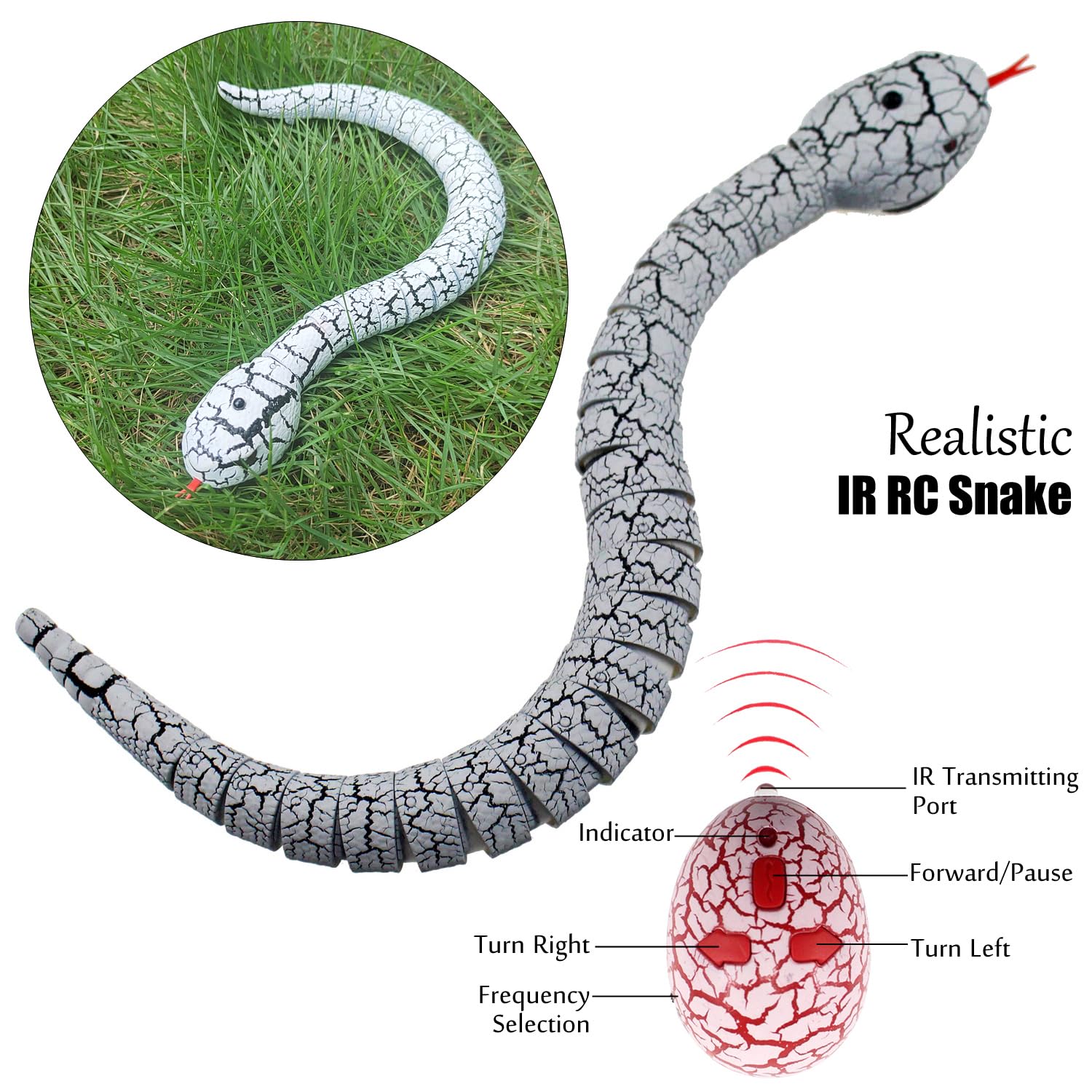 Tipmant RC Snake IR Remote Control Crawler Fake Realistic Animals Vehicle Scary Prank Toys Kids Halloween (White)
