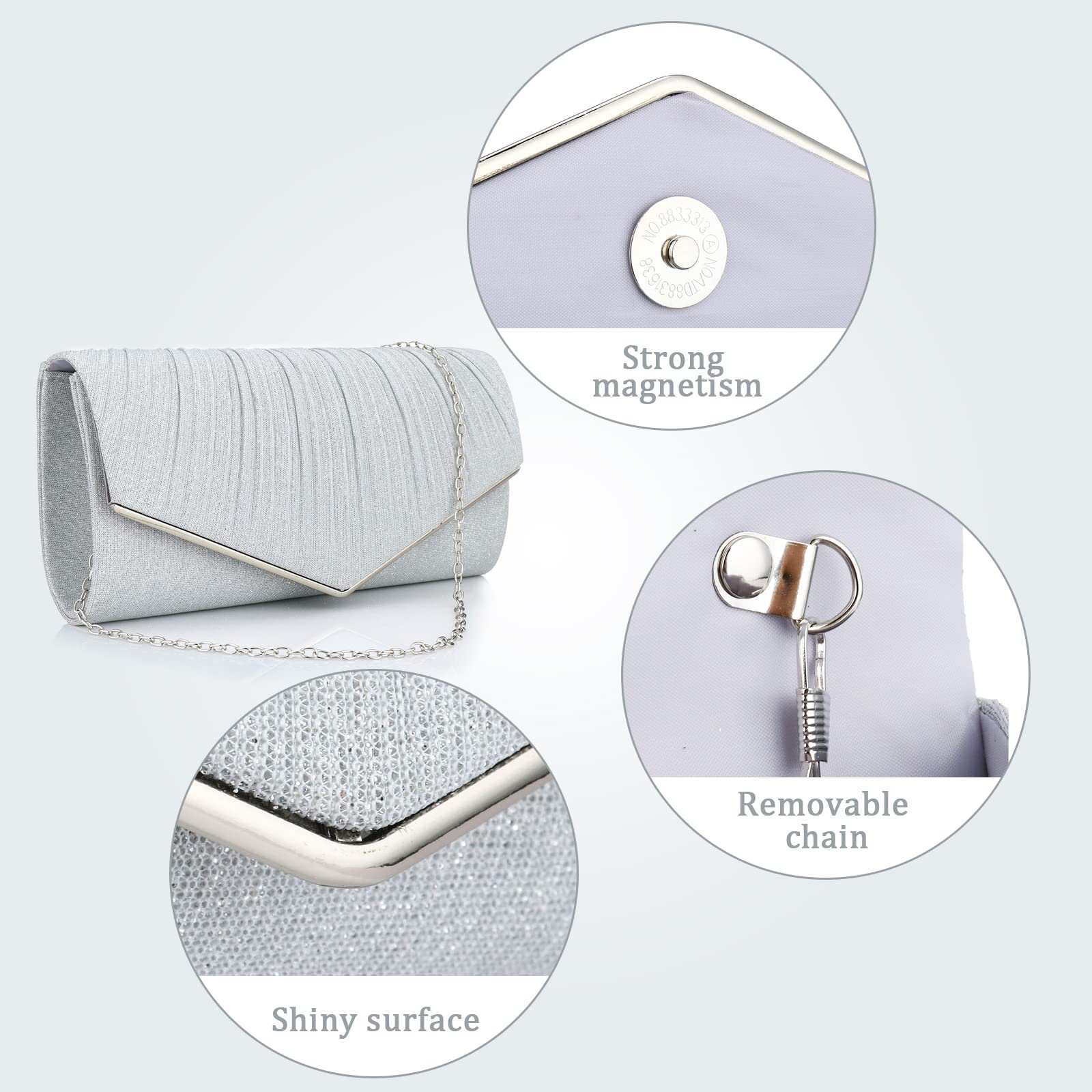 BWKUNOLF Clutch Purse Evening Bag Envelope Clutch Purses Women Handbags for Formal Wedding Party Prom Dress (Silver)