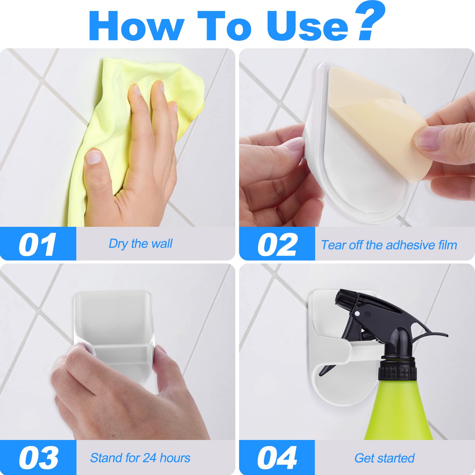 CBYJK Spray Bottle Holder Wall Mount, 8 Pack Adhesive Bottle Holder, Strongly Spray Bottle Organizer, Spray Bottle Hanger for Cabinet, Kitchen, Bathroom