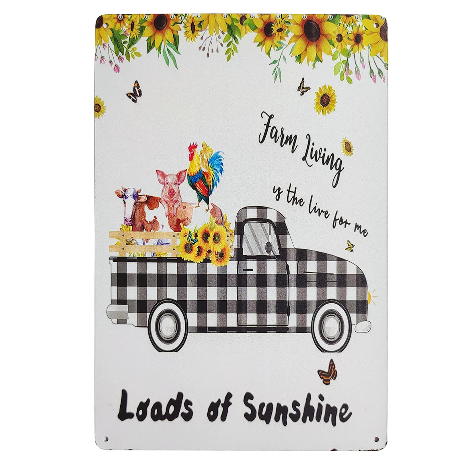 TISOSO Loads of Sunshine Sunflower Truck Retro Vintage Metal Tin Signs Farmhouse Kitchen Wall Decorative Garden Country Home Decor 8X12Inch