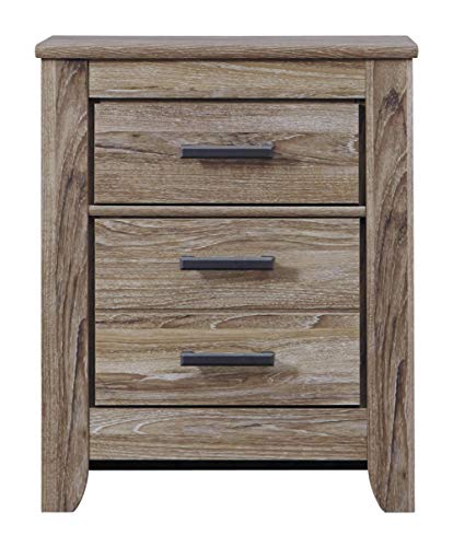 Signature Design by Ashley Zelen Rustic Contemporary 2 Drawer Nightstand, Warm Gray