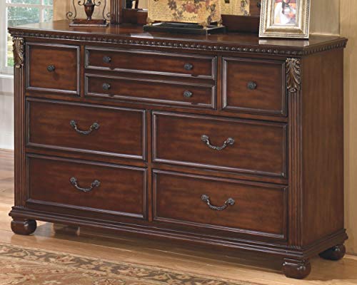 Signature Design by Ashley Leahlyn Traditional Ornate 7 Drawer Dresser, Warm Brown