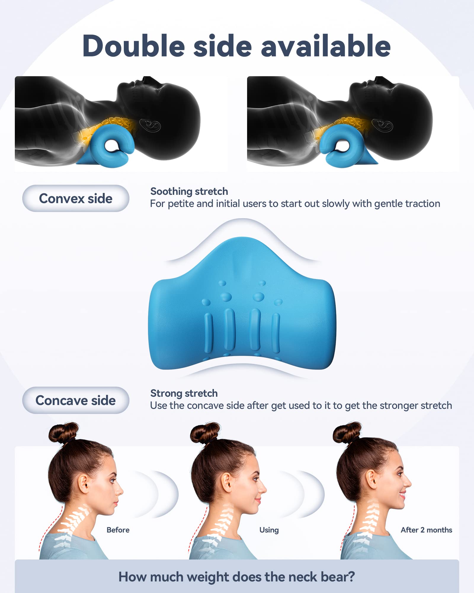 BLABOK Neck Stretcher Neck and Shoulder Relaxer,Portable Cervical Traction Device Neck Stretcher,Neck Posture Corrector Chiropractic Pillow for TMJ Pain Relief and Cervical Spine Alignment-Blue