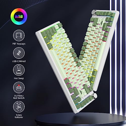 Fogruaden Wired 75% Mechanical Gaming Keyboard 75 Percent Matcha Keyboard Hot Swappable Gasket Mount, Red Switch, RGB Backlit 82 Keys TKL Mechanical Keyboard, NKRO Compact Keyboard with Knob