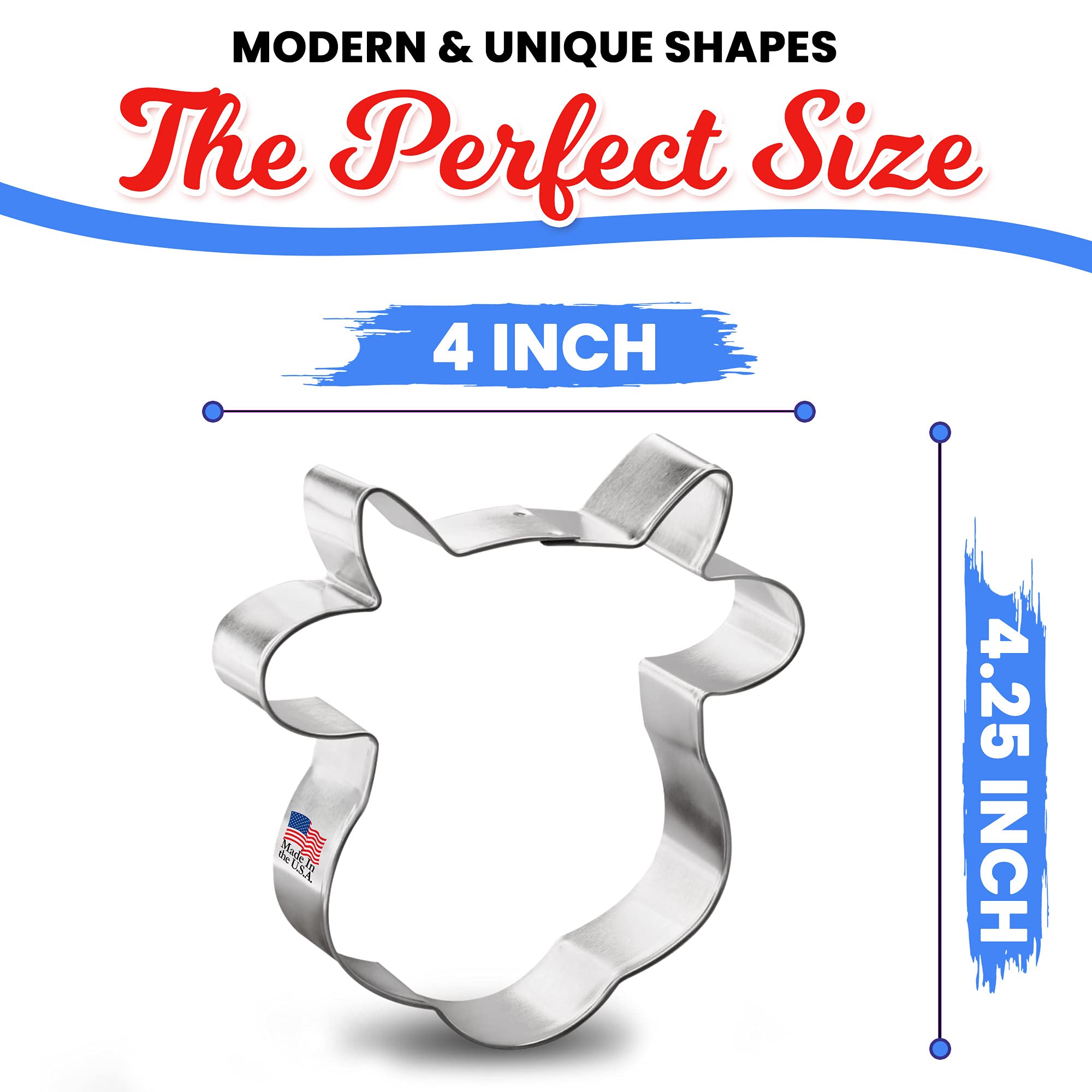 Cow Face Cookie Cutter - Made in the USA – Foose Cookie Cutters Tin Plated Steel Cow Face Cookie Mold (4.25 Inch)