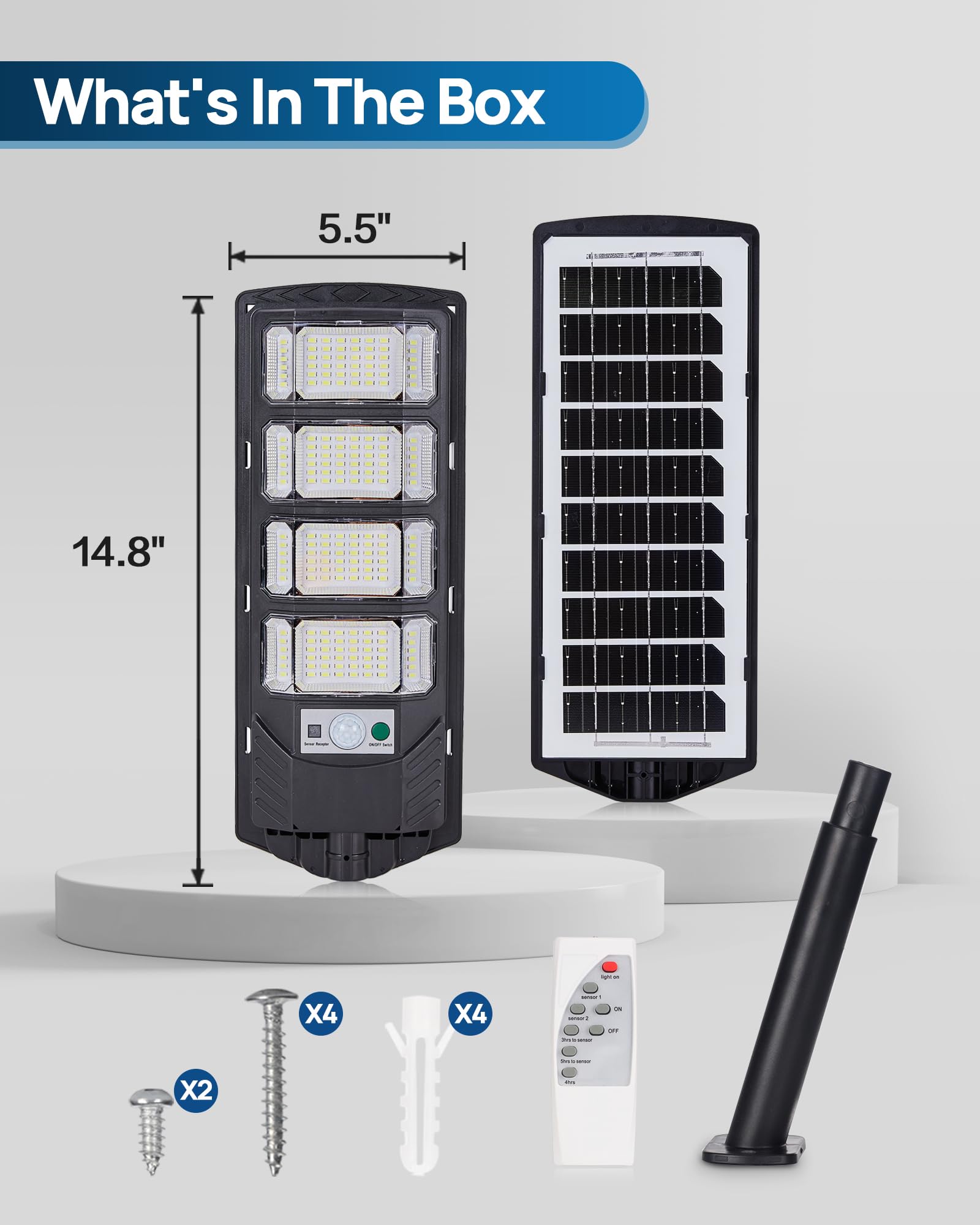 Eontim 200W Solar Street Lights Outdoor, 2 Pack Solar Lights Outdoor Waterproof, 6500K LED Solar Flood Light with Motion Sensor, Dusk to Dawn Outdoor Wide-Angle Security Lighting for Yard, Garage