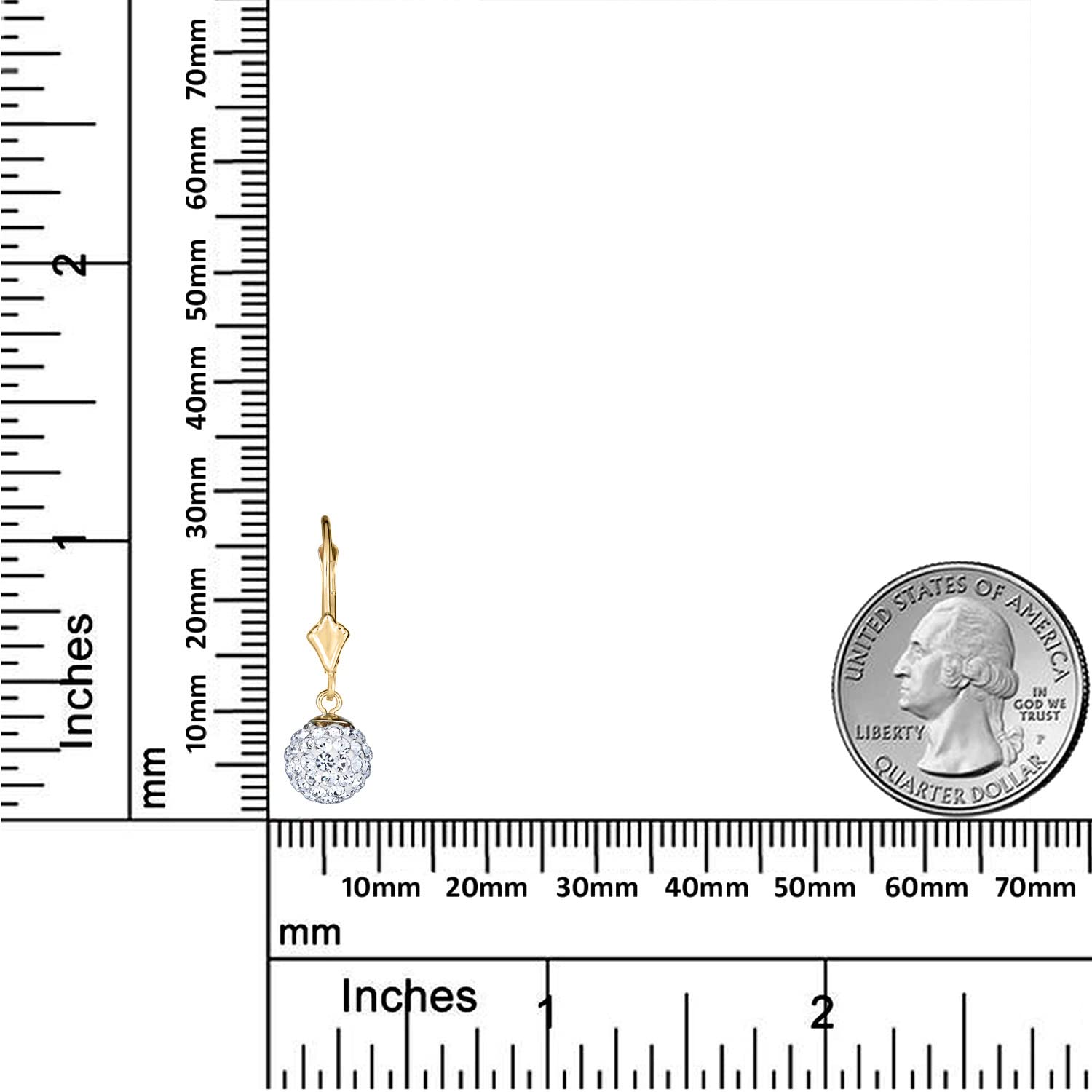 AVORA 10K Yellow Gold 8mm Swarovski Elements Crystal Dangle Ball Lever-back Drop Earrings