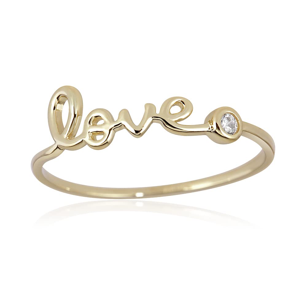 AVORA 10K Yellow Gold Love Ring with Bezel Simulated Diamond CZ - Size 7