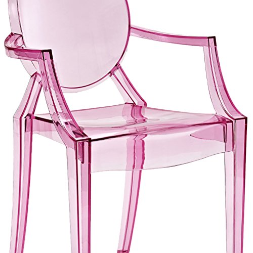 Modway Casper Modern Acrylic Stacking Kitchen and Dining Room Arm Chair in Pink - Fully Assembled