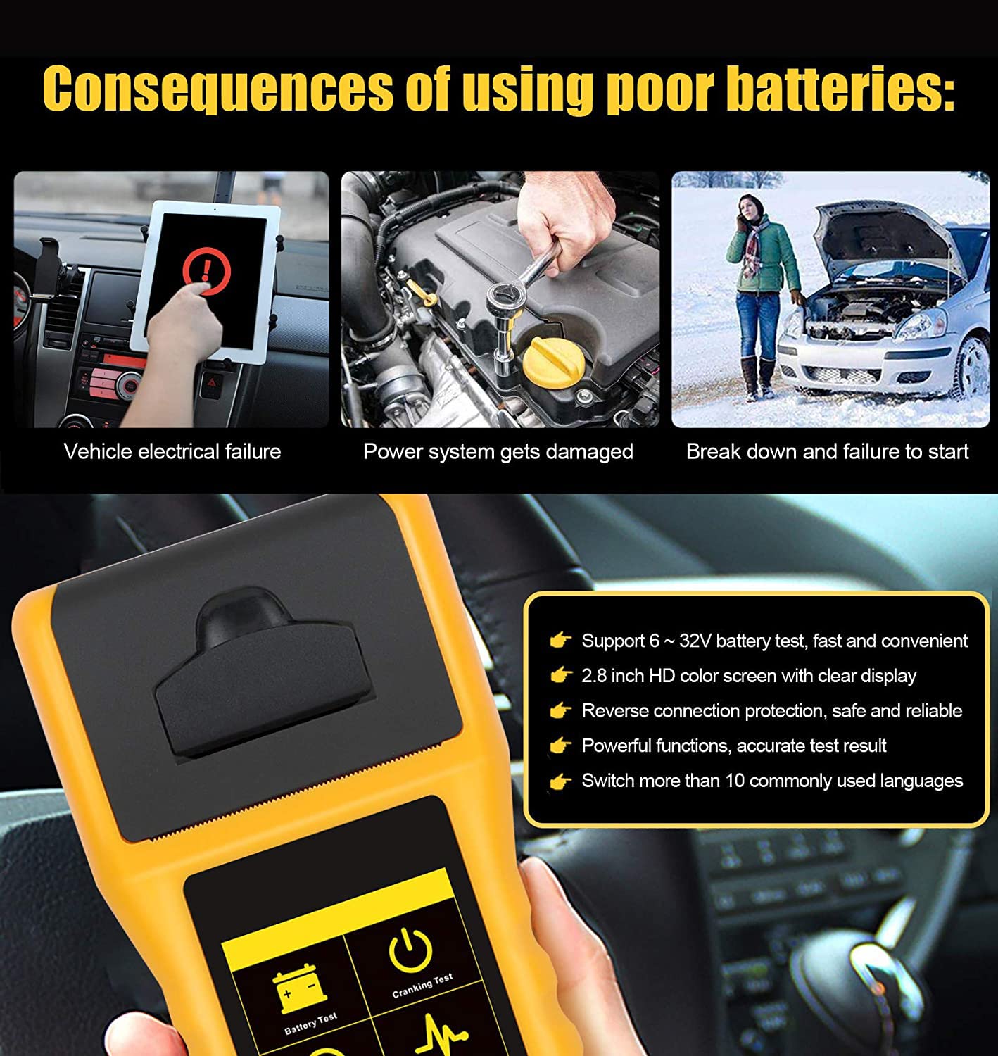 BELEY 12V/24V 30-1700 CCA Auto Battery Load Tester, Cranking and Charging System Diagnostic Tool with Built-in Thermal Printer for All Cars11